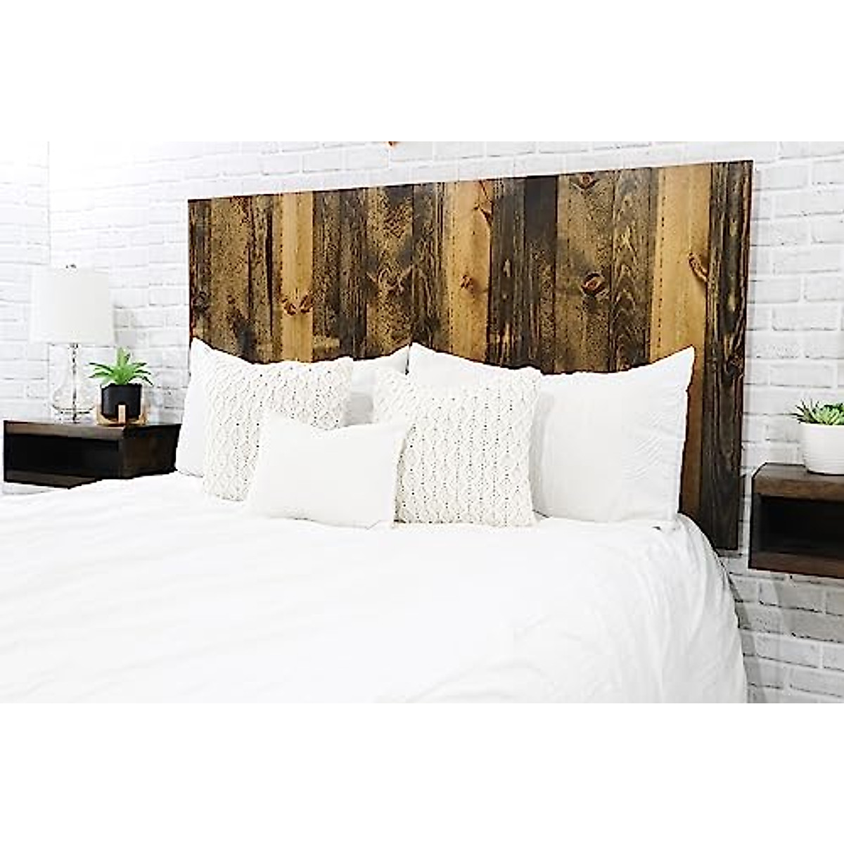 Barn Walls Dark Brown Headboard, Rustic Design, Solid Wood Headboard, Floating Panels, Wall Mount, Adjustable Height, Easy Assembly, Queen Size