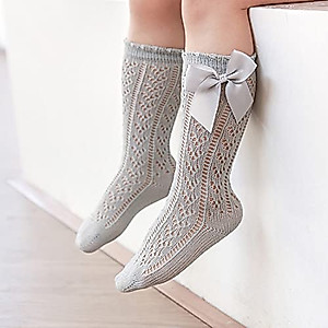 HOUSEYUAN Infant Baby Girl Thigh Knee High Bow Socks Hollow Out Ruffle 0-3 Months Newborn Boot Long Socks Toddle Tights Tall Stockings 6-12 Months 5 Pairs