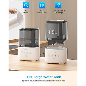 FABULETTA Humidifiers for Bedroom, Warm and Cool Mist Humidifier Large Room for Home, 4.5L Top Fill Room Humidifier with 45H Runtime, 3 Mist Levels, Essential Oil Diffuser, Quiet Sleep Mode ＆ Timer