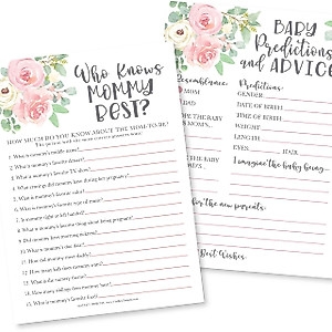 25 Floral Animal Matching, 25 Nursery Rhyme Game, 25 Who Knows Mommy Best, 25 Baby Prediction And Advice Cards - 4 Double Sided Cards, Baby Shower Party Supplies