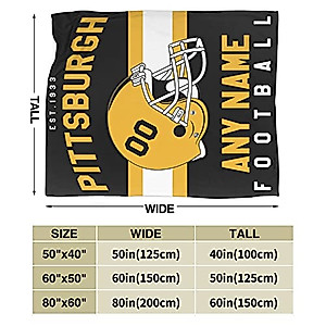 RUNMIND Pittsburgh Blanket Custom Blankets Personalized Fleece Throw Blankets Name Number for Fans Gifts, Black Yellow, 50''x40''/60''x50''/80''x60''