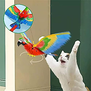 Syneyper Simulated Birds Hanging Pet Toy Chirping Bird Cat Toys Toy Sound and Light Parrot Electric Flying Bird 360 Rotation Wet Puppy Food Small Breed Organic (C, One Size)