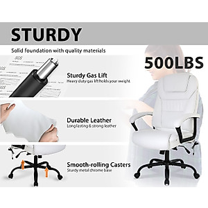 500 LBS Ergonomic Executive Office Chair, High Back Desk Chair with Massage Lumbar Support, Swivel Rocking Chair Computer Desk Chair with Padded Armrest and Adjustable Height, White