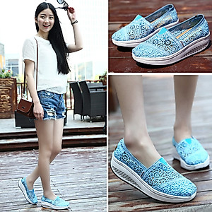 Women's Floral Embroidery Lace Mesh Air Cushion Sneakers,Comfortable Orthopedic Diabetic Walking Toning Shoes Breathable Slip On Platform Loafers Casual Fashion Rocker Shoes (Black 01,6)