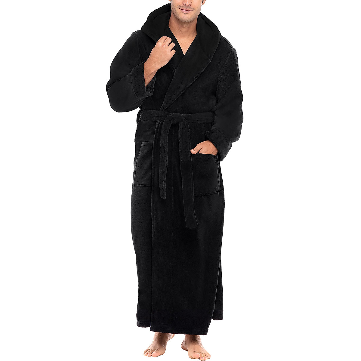 Alexander Del Rossa Mens Robe, Plush Fleece Hooded Bathrobe Men, Men's Bathrobes, Big and Tall Bath Robe for Men Black XL (A0125BLKXL)