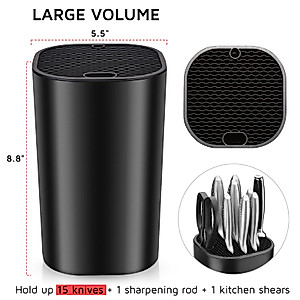 Universal Knife Block for Kitchen, WELLSTAR Knife Holder without Knives, Safe Space Saver Large Volume Stable Knife Storage with Scissors and Sharpening Rod Slot, Detachable for Easy Cleaning - Black