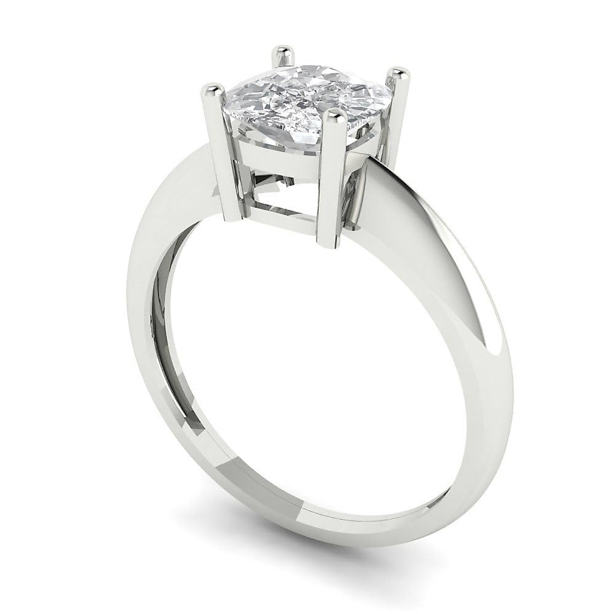 1.5 Ct Brilliant Cushion Cut Clear Simulated Diamond 14K White Gold Solitaire Engagement Promise Bridal Ring Size 7.5