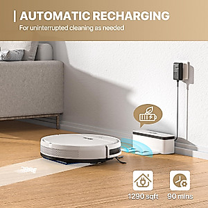 mollie Robot Vacuum Cleaner, Tangle-Free Suction, Auto Self-Charging Robotic Vacuum Cleaner Ideal for Low Carpet Pet Hair Hard Floors, White