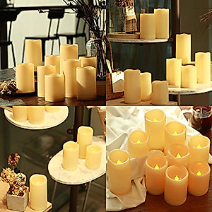 Enido Flameless Candles, LED Candles Outdoor Waterproof Candles(D: 3" x H: 4" 5" 6") Battery Operated Plastic Pack of 9 Pillar