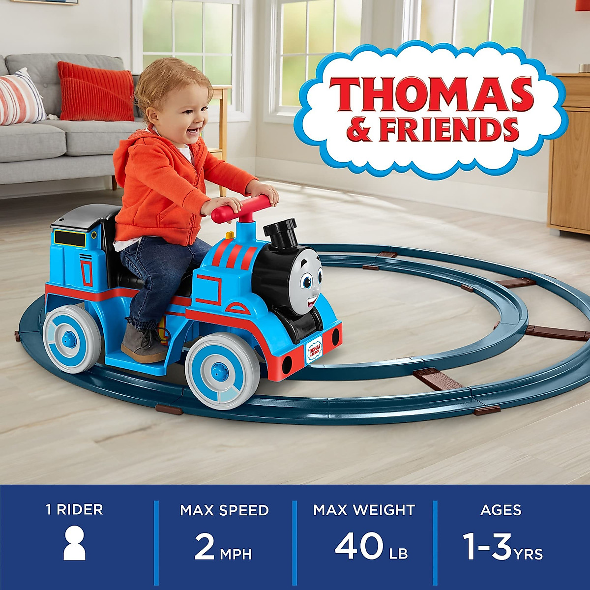 Power Wheels Thomas & Friends Ride-On Train, Thomas with Track, Battery-Powered Toddler Toy for Indoor Play Ages 1+ Years​