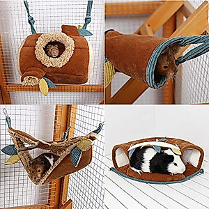 SEIS 5 Pcs Forest Sugar Glider Hanging Cage Accessories Set Leaf Wood Design Small Animal Hammock Channel Ropeway Nest Tree Stump for Hamster Guinea Pig Rat Gerbil Squirrel Birds Parrot (5 PCS)