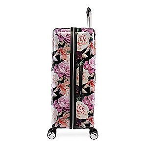 BEBE Women's Luggage Marie 29" Hardside Check in Spinner, Telescoping Handles, Black Floral Print, One Size