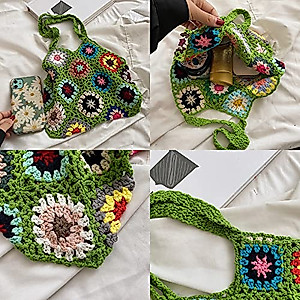Crochet Tote Bag Aesthetic Boho Knitted Bag Small Floral Crochet Hobo Bag Purse Cute Fairycore Shoulder Bag for Women Fairy Grunge Tote Bag