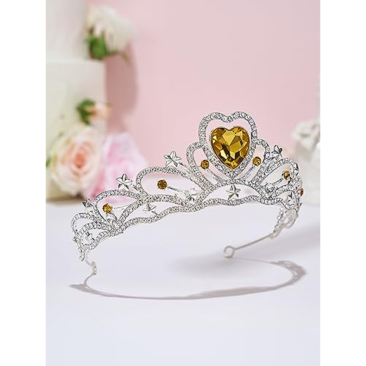 SWEETV Birthday Crowns for Women Birthstone Heart Princess Tiara Silver Wedding Headband for BirthDay Party Photograph, Nov