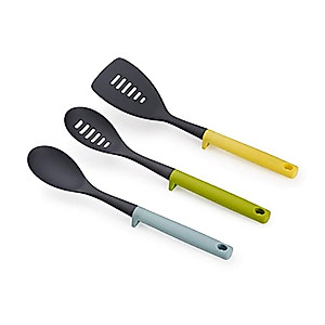 Joseph Joseph Duo 3-Piece Utensil Set with Integrated Tool Rests: Scratch-Free Use on Non-Stick Cookware, Includes Solid & Slotted Spoons and Turner, Heat-Resistant