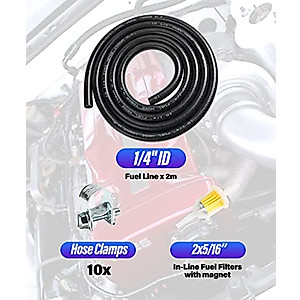 ESEWALAS 1/4" 5/16" Inch ID Fuel Line Kits,include 6Ft Fuel Line+2Pcs Gas Inline Fuel Filters with Magnet+10Pcs Adjustable Mini Fuel Hose Clamps,Fuel Line Hose with Fuel Filter Replacement.(1/4"(6MM))