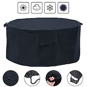 PATIOPTION Round Patio Table Covers, Patio Furniture Set Covers 600D 62'' Outdoor Furniture Covers Waterproof Garden Table Chairs Set Covers Heavy Duty Cover UV Resistant Dustproof Anti-Fading Cover