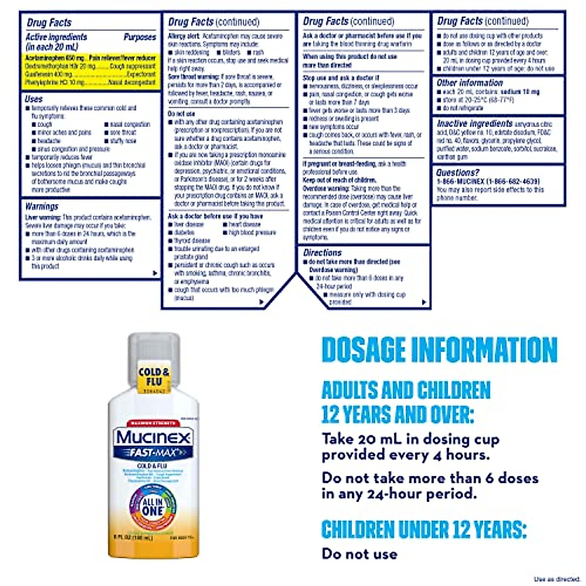 Mucinex Fast-Max Maximum Strength All-in-One Cold & Flu, Orange & Pineapple 6 oz