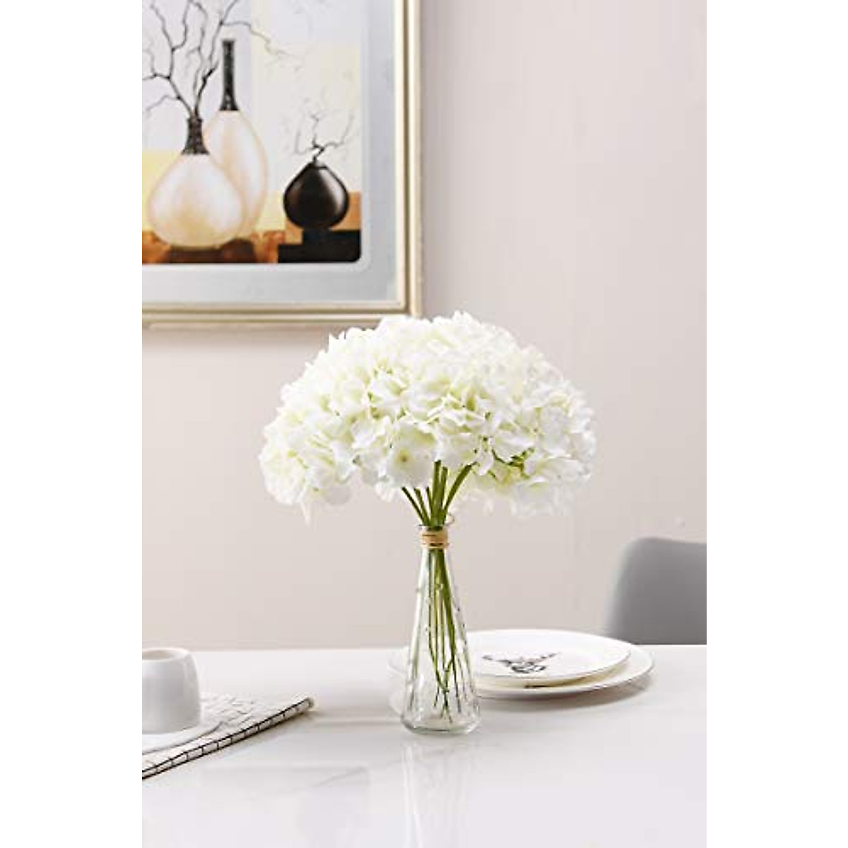 AVIVIHO White Hydrangea Silk Flowers Heads Pack of 10 Ivory White Full Hydrangea Flowers Artificial with Stems for Wedding Home Party Shop Baby Shower Decor