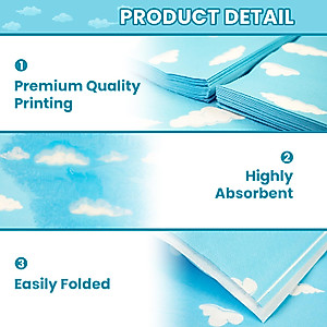 40PCS Blue Sky Clouds Napkins - Folded 6.5 x 6.5 Inches Luncheon Napkins Disposable Paper Napkins Party Supplies for Kids Cartoon Story Theme Birthday Kids Baby Shower Outdoor Camping