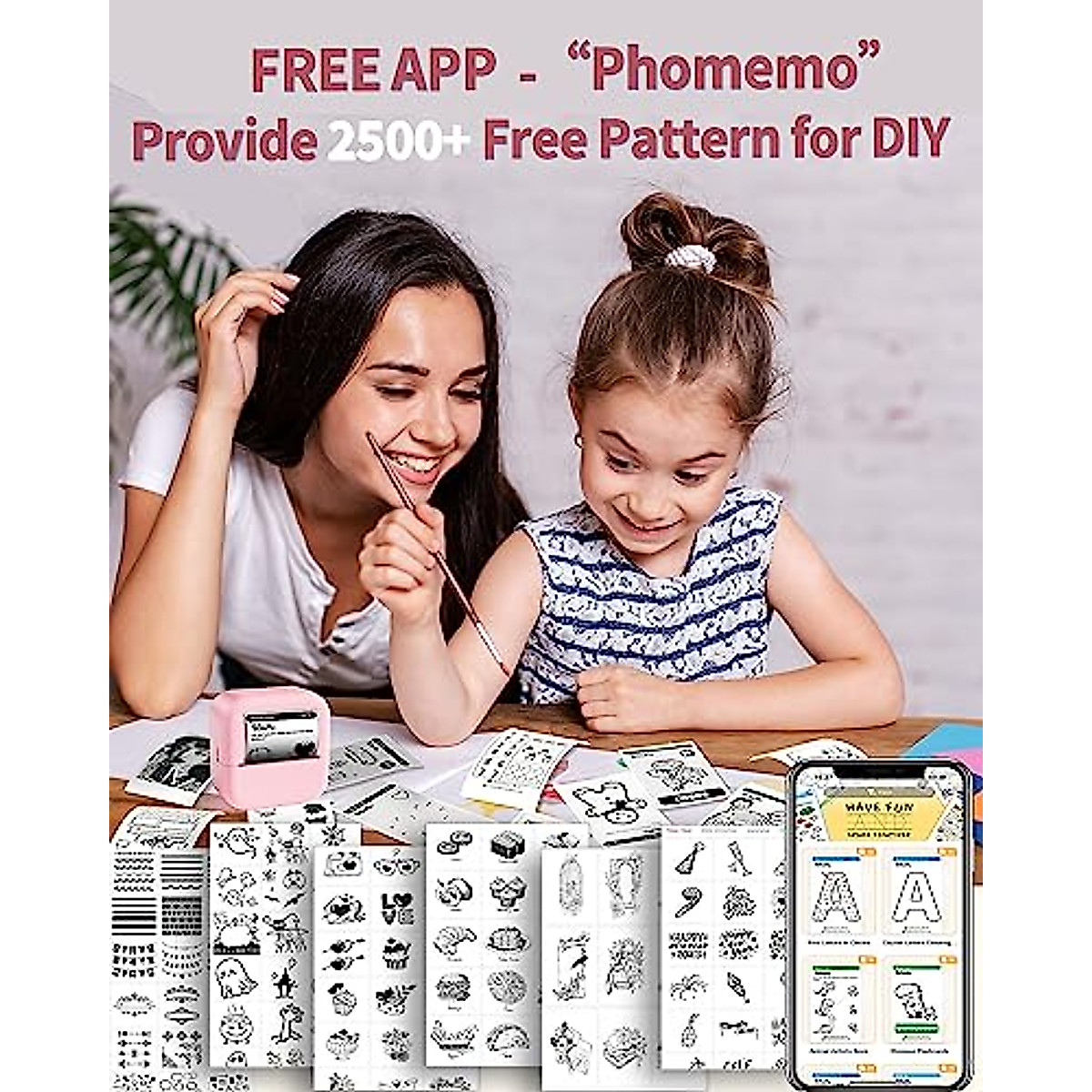 memolife 𝟐𝟎𝟐𝟑 𝐅𝐮𝐧 𝐆𝐢𝐟𝐭 Sticker Maker Machine - Mini Thermal Printer with 6 Rolls Non-Adhesive Paper (2in*21.3ft/Roll), Inkless Printer for iPhone & Android, Portable Mini Printer for DIY