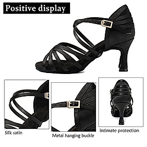 DKZSYIM Women's Satin Latin Dance Shoes Professional Ballroom Salsa Practice Performance Dancing Shoes,2324-Black-7.5,US 7
