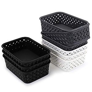 Bekith 9-Pack Small Plastic Storage Basket, Woven Basket Bin for Closet Organization, De-Clutter, Accessories, Toys, Cleaning Products, 7.7" x 5.4" x 2.4"