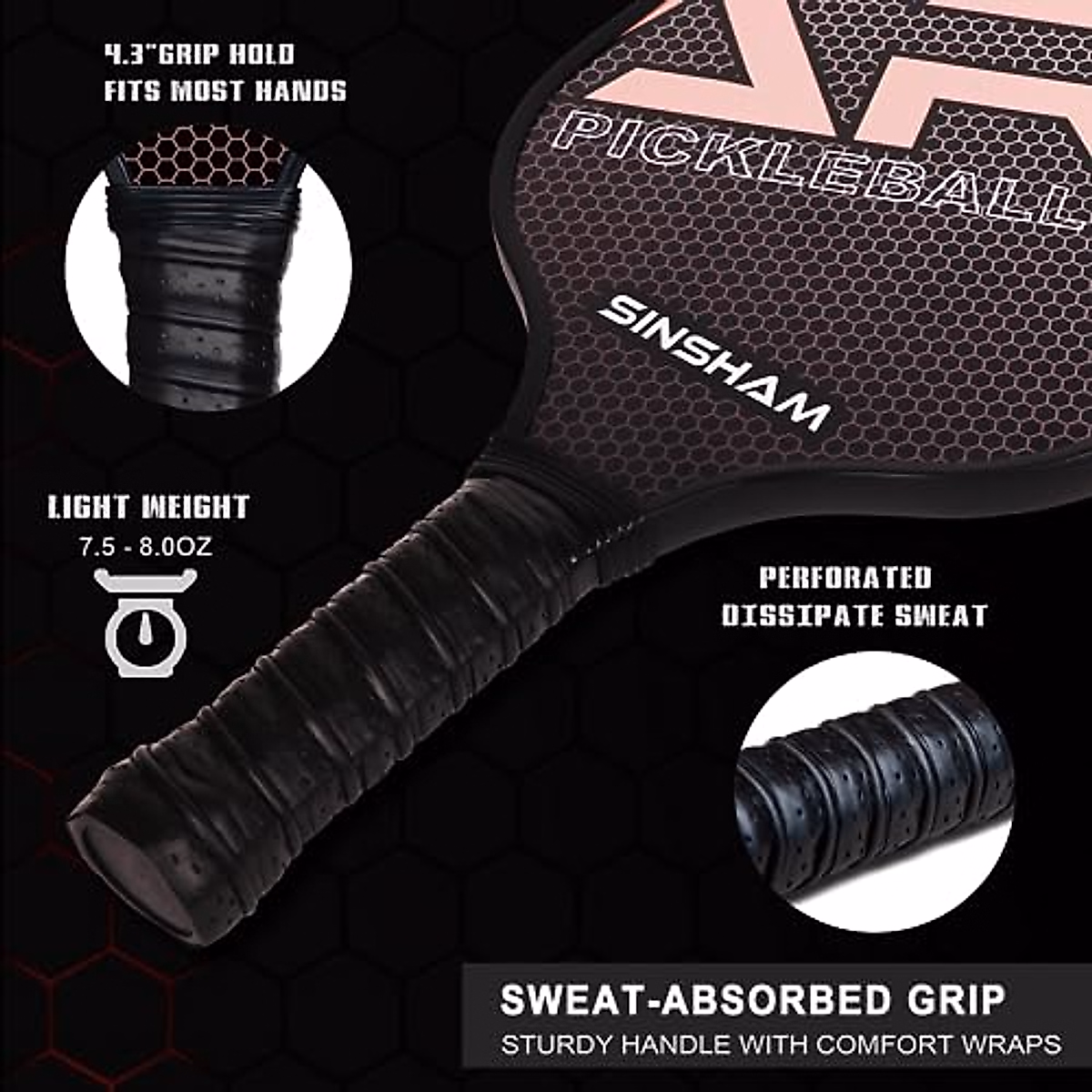 SINSHAM Graphite Pickleball Paddles Set of 4 Graphite Pickleball Paddles with 6 Pickleball Balls,4 Additional Cushion Grip,1 Portable Carry Bag;Growth of Pickleball Paddles for Families and Friends