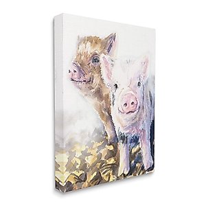 Stupell Industries Baby Piglets Smiling Adorable Farm Animals, Design by George Dyachenko Canvas Wall Art, 16 x 20, Pink