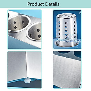 tonchean Stainless Steel Utensil Organizer, 8 Hole Commercial Silverware Caddy with Removable Cups, Restaurant Flatware Cylinder Holder Silverware Holder for Party