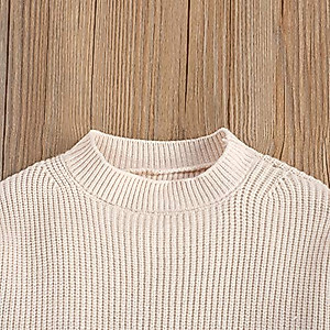 Toddler Baby Girl Boy Knitted Sweater Long Sleeve Solid Color Pullover Crewneck Sweatshirt Top Fall Winter Clothes (Beige, 2-3T)