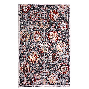Furnish my Place Abstract Area Rug - 2 ft. x 4 ft, Dark Grey, Distressed, Floral Rug with Rustic Print