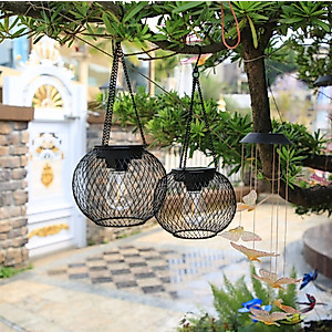 KagoLing Solar Lantern Outdoor, Upgraded Hanging Lights Outdoor Garden Metal Lanterns Decorative Lighting Powered Waterproof Tree for Yard Patio Pathway, 2 Pack, Black