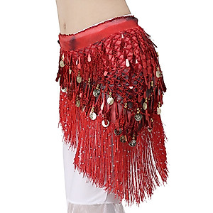 MUNAFIE Belly Dancing Belt Colorful Waist Chain Belly Dance Hip Scarf Belt Triangle Skirt (Red)