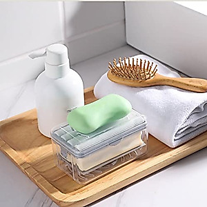 MIWI Soap Box Bubbler with Roller and Drain Holes,2 in 1 Soap Cleaning Storage Foaming Box,Multifunctional Travel Soap Container for Bathroom/ Camping/Gym with Bubble Mesh Bags (Grey), 12.5x7.5x6.5cm