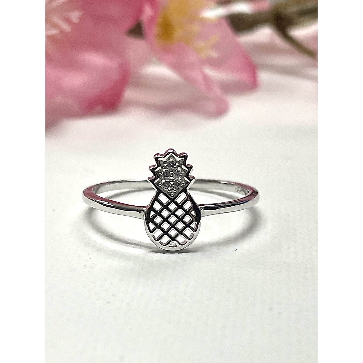 PERFECTJEWELZ Tropical Pineapple CZ Ring 925 Sterling Silver 11mm Size 8
