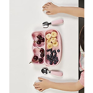 Toddler Utensils Set Spoon and Fork, Stainless Steel Baby Fork and Spoon Set with Silicone Handles,for Toddlers 18 Months+, Children's Flatware Set, BPA Free (Pink)