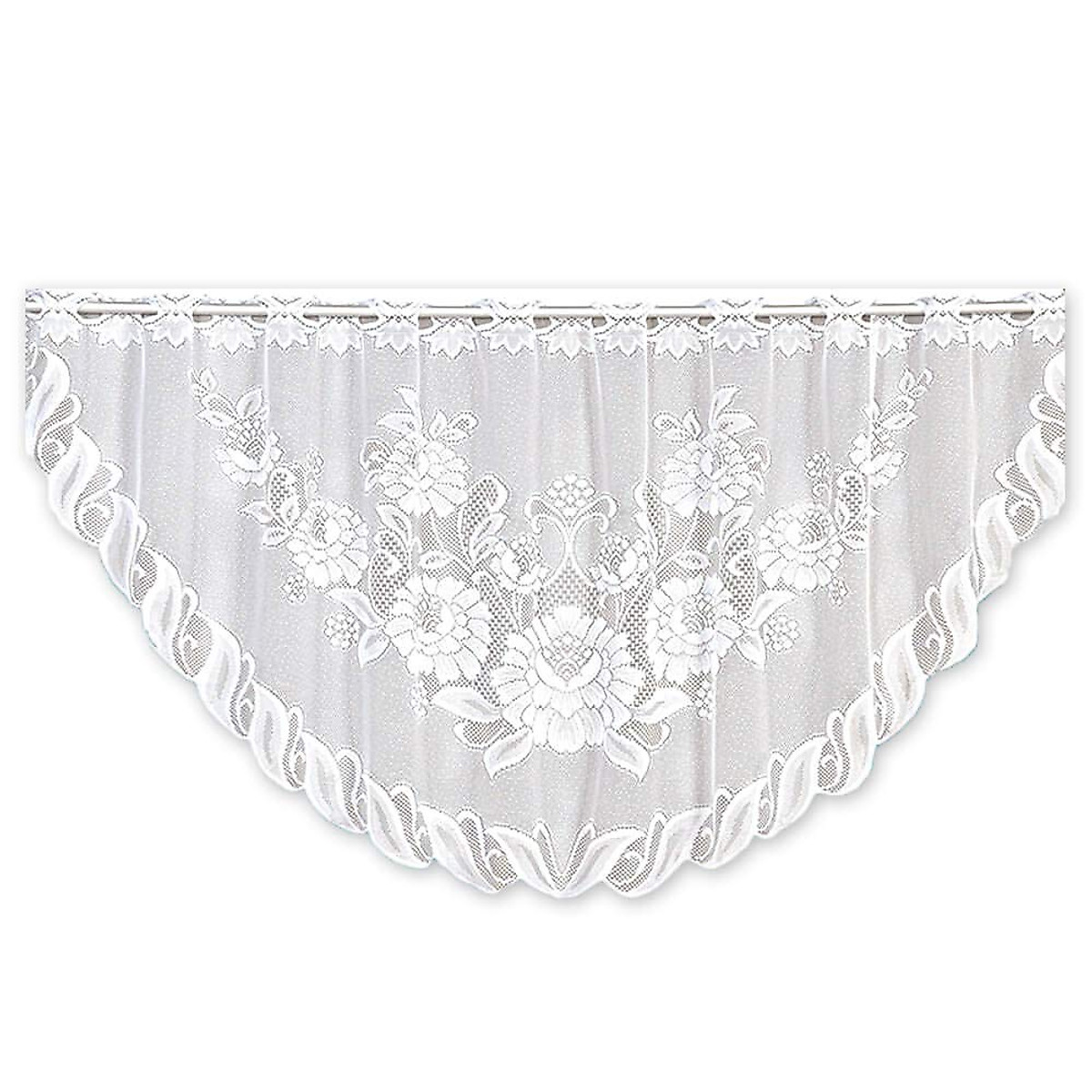 WUBODTI White Lace Swag Valance Curtains for Living Room Kitchen Windows, Sheer Embroidery Floral Window Valances Hollow Knitted Scalloped Curtain for Dinning Room Cafe, 63" Wx24 H