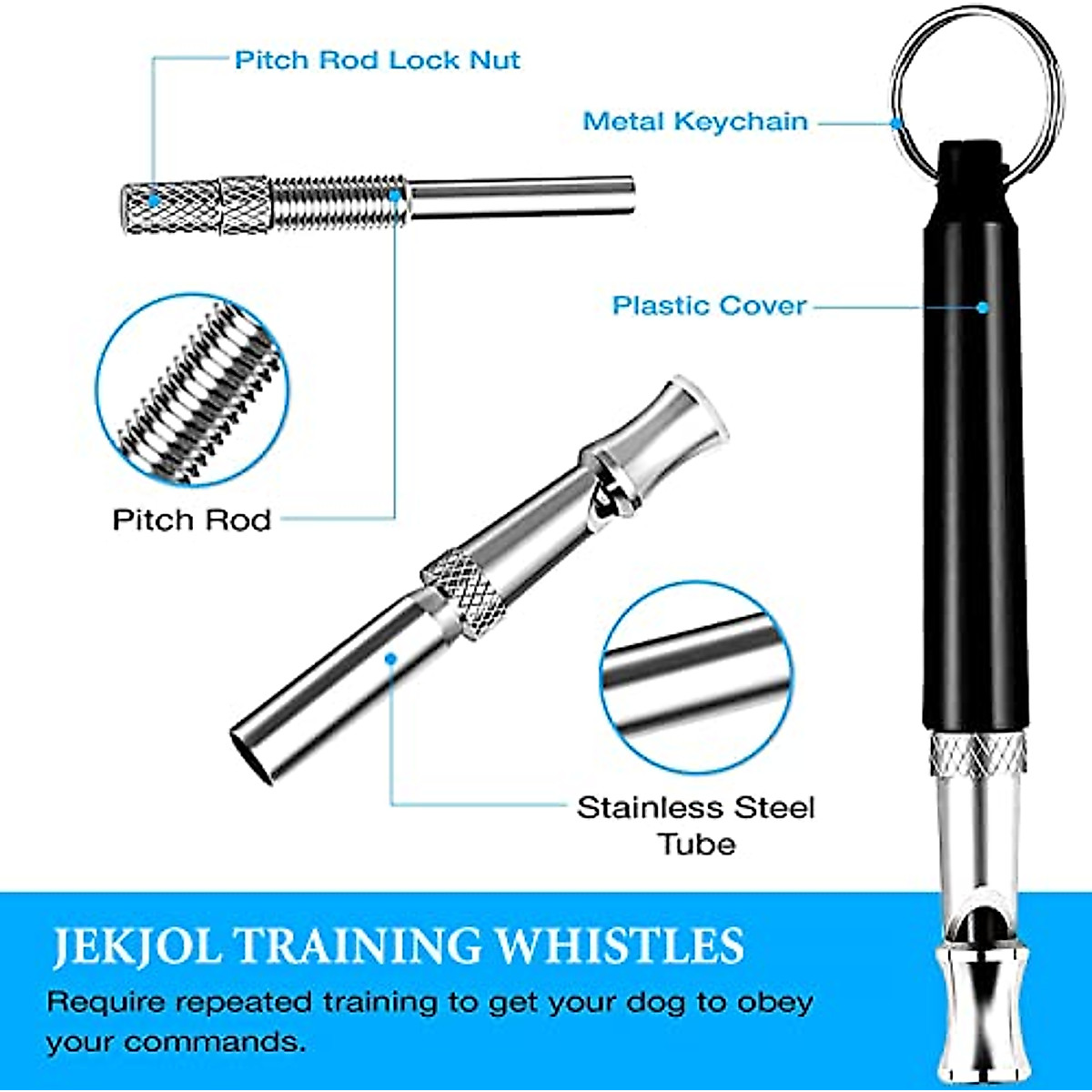 JEKJOL Pack of 2 Ultrasonic Dog Whistle, Professional Dog Whistle Training with Adjustable Frequencies to Recall, Dog Whistle to Stop Barking & Control Your Dog with Lanyard