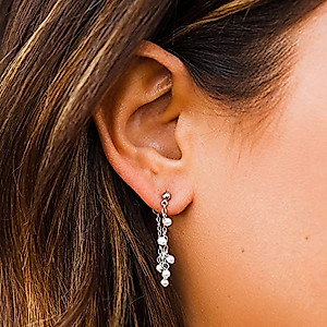 Pura Vida Silver-Plated Pearl Chain Wrap Earrings - Brass Base, Sterling Silver Posts - 1 Pair