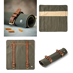 Knife Bag made of durable Canvas & genuine Leather - Chef's Knife Roll Case for Cooking & BBQ - Knives storage case Lars (Olive-Green)