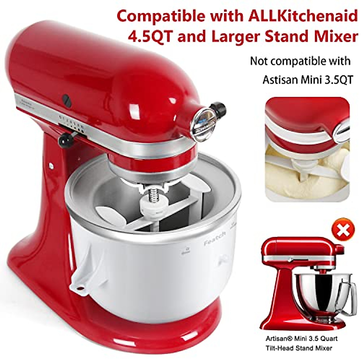 Ice Cream Maker Attachment Compatible with All Kitchenaid 4.5QT Stand Mixer, 2 QT High Capacity Frozen Yogurt, Ice Cream and Sorbet Gelato Maker(Not Compatible with Artisan Mini 3.5Qt Mixer)