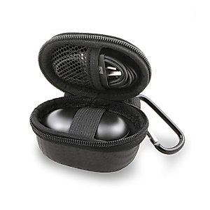 Casematix Handheld Travel Case Compatible with Samsung Galaxy Buds Plus Buds+ True Wireless Earbuds Bluetooth Earbuds and More, Water Resistant Compact Storage with Carabiner, Black