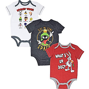 Warner Bros. Looney Tunes Baby Boys 3 Pack Bodysuits: Bugs Taz Marvin 6-9 Months