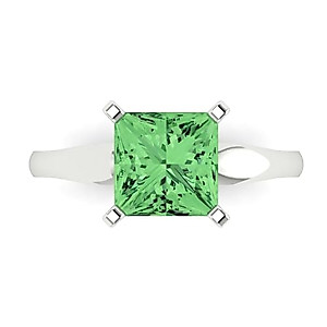Clara Pucci 2.50ct Princess Cut Solitaire Green Simulated Diamond Engagement Bridal Promise Anniversary Ring 18K White Gold 7.5