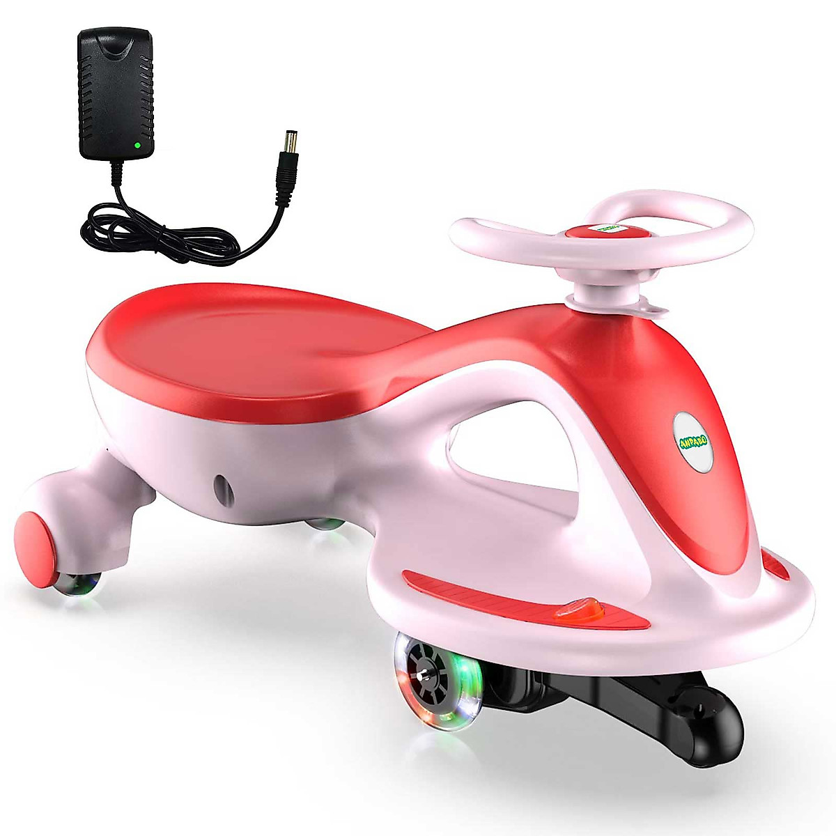 Electric Wiggle Car, ANPABO 2 in 1 Wiggle Car Ride on Toy with Pedal, Adjustable Length, Light Up Wheels, Rechargeable Battery, Anti-Rollover Structure, Swing Car with Music for Kids 3 Years and Up