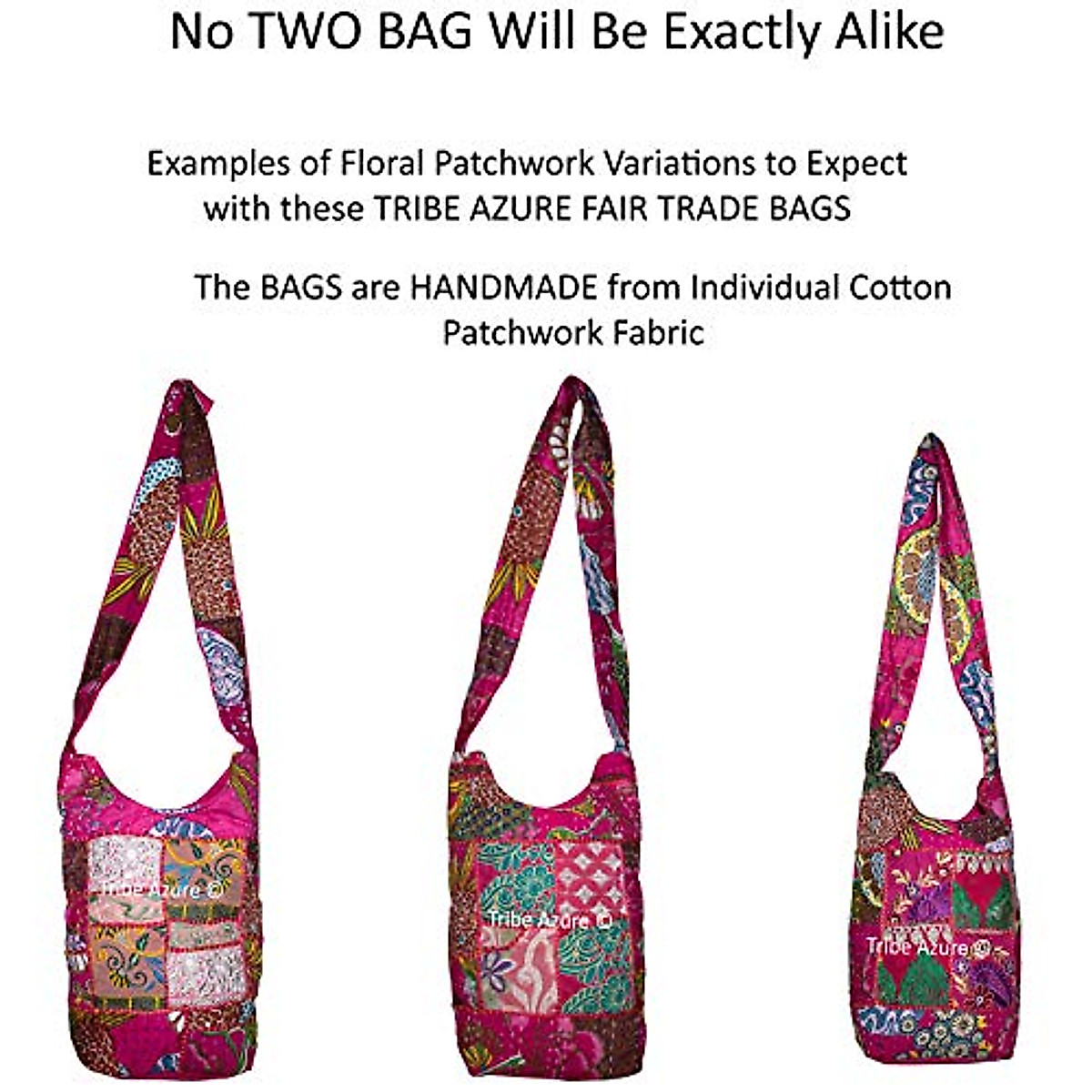 Tribe Azure Pink Large Floral Hobo Sling Shoulder Bag Cross Body Market Travel Fashion School Roomy