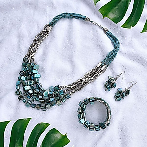 Shop LC Handmade Chunky Blue Beaded Costume Jewelry for Women Seed Bead Long Necklace Bracelet Earrings Set Boho Beach Summer Birthday Gifts for Women
