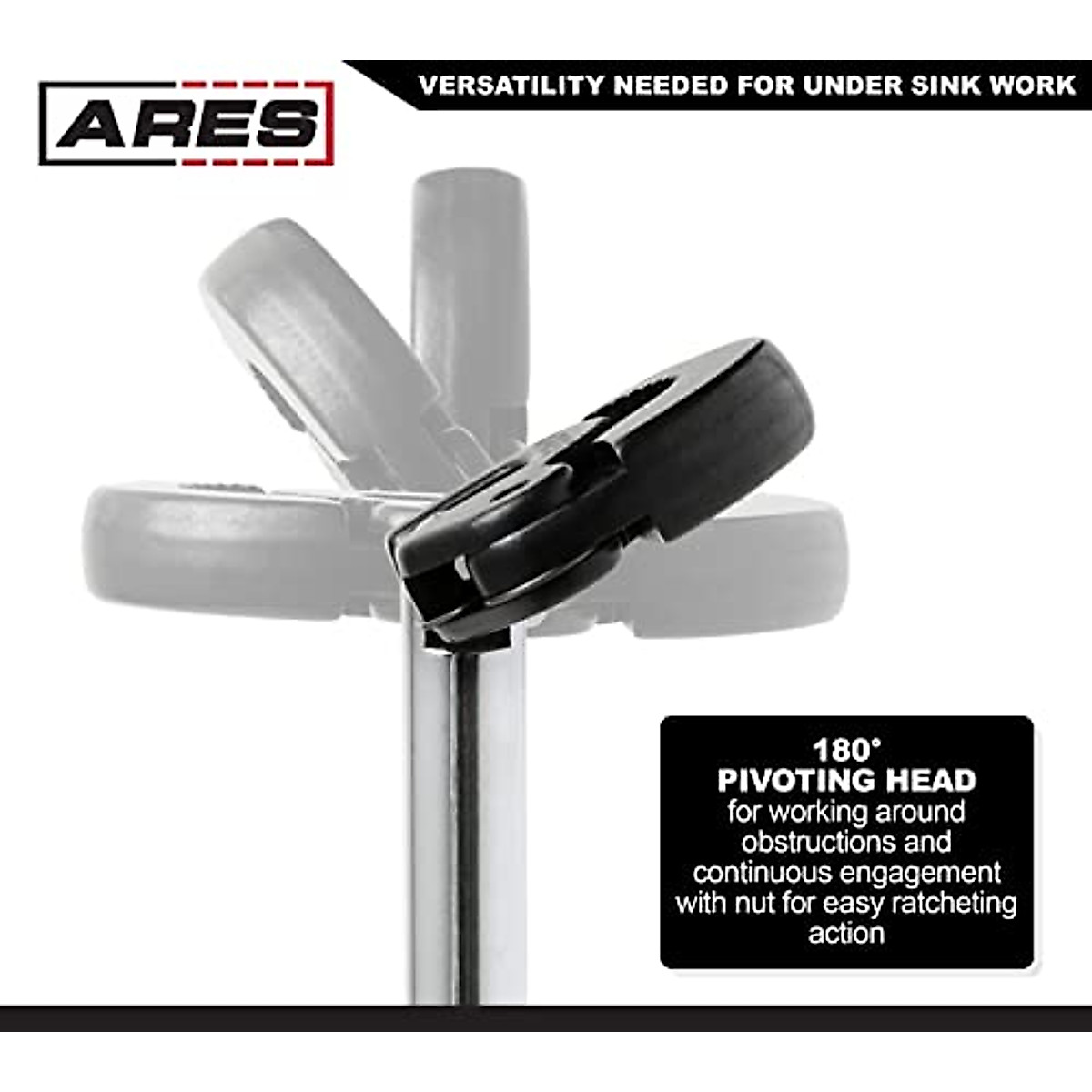 ARES 33004-11-Inch Basin Wrench with Adjustable Jaw - Jaw Adjusts from 3/8 Inch to 1 1/4 Inch - Basin Wrenches Increase Access in Tight Spaces