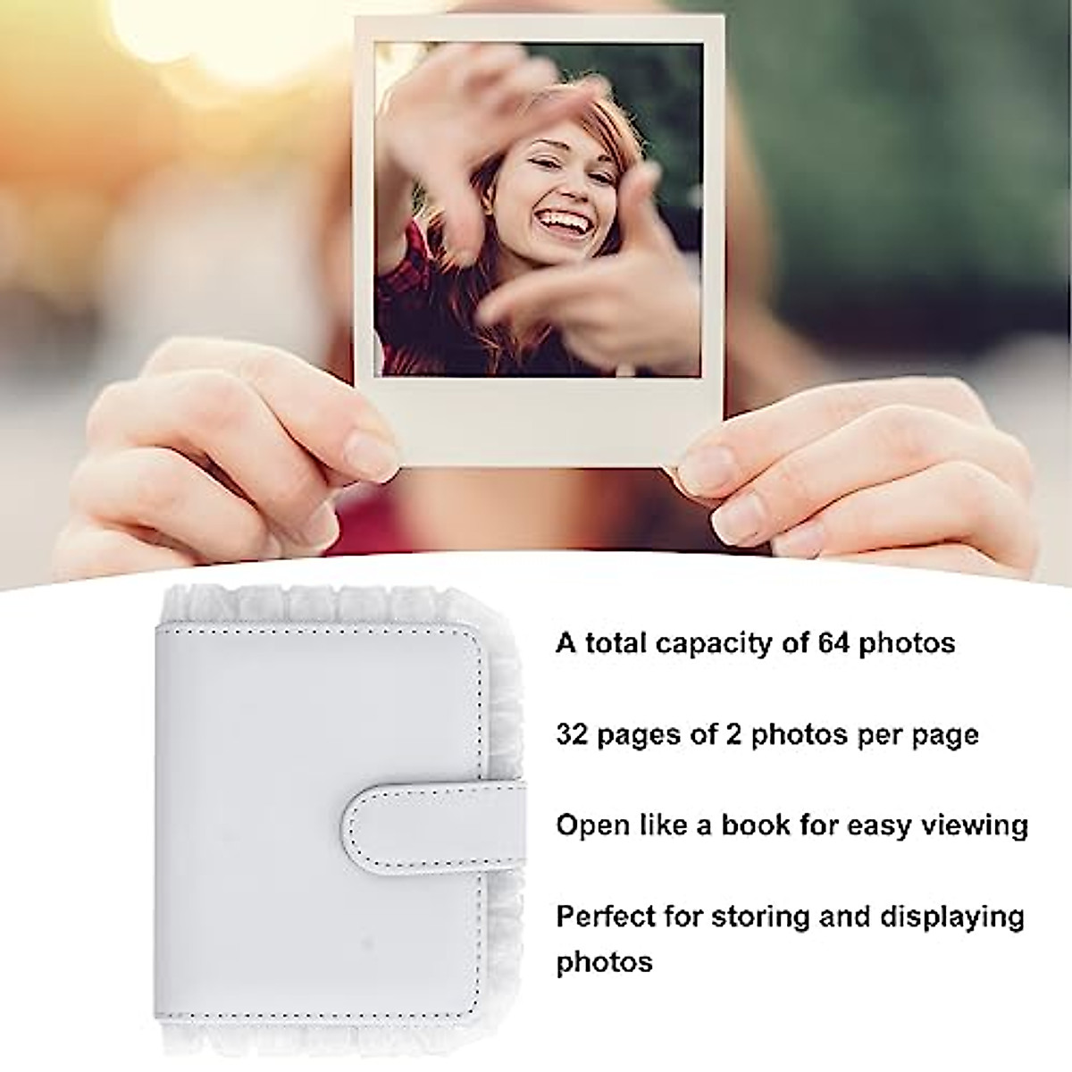 Camera Picture Album, High Transparency 64 Pockets Light Buckle Design Mini Film Photo Album for Display (White)